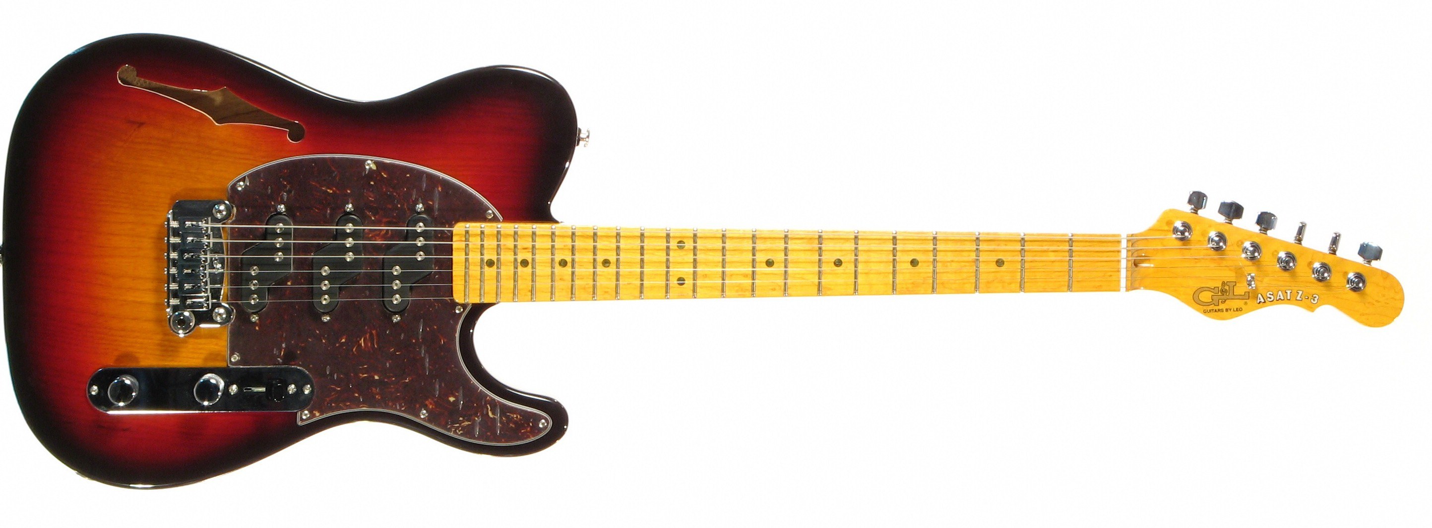Гитара G&L ASAT Z3 Semi-Hollow (3-Tone Sunburst. 3-ply Tortoise Shell ...