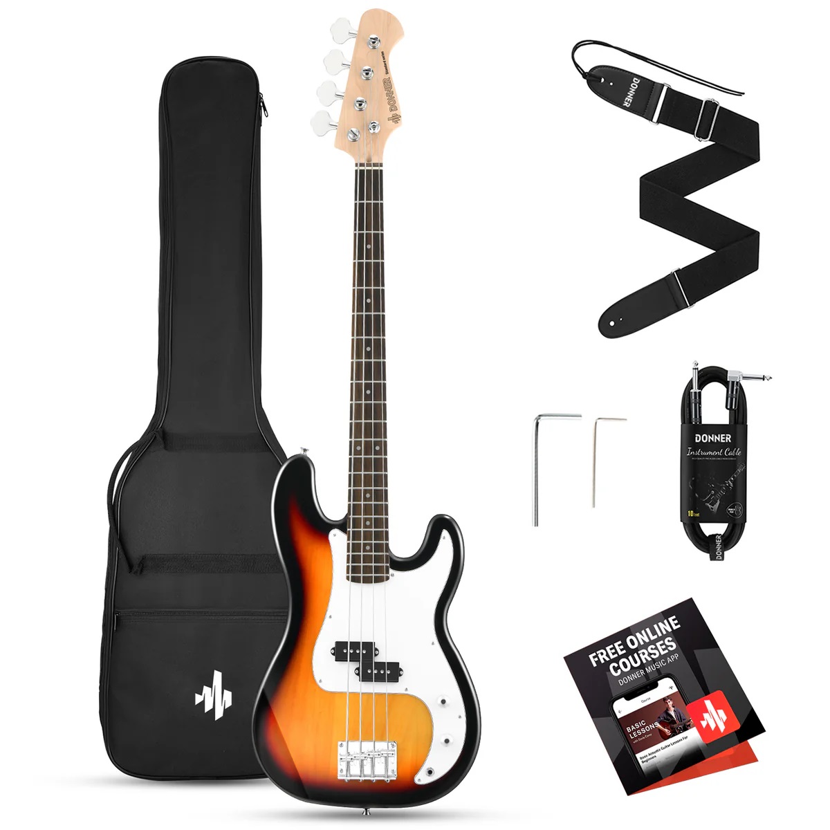 Гитарный набор Donner Music DPB-510 Electric Bass Guitar Sunburst ...