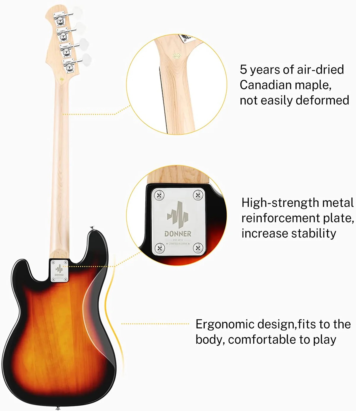 Гитарный набор Donner Music DPB-510 Electric Bass Guitar Sunburst ...