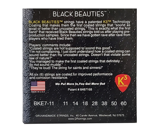 Струны для 7-струнной электрогитары DR STRINGS BLACK BEAUTIES ELECTRIC ...